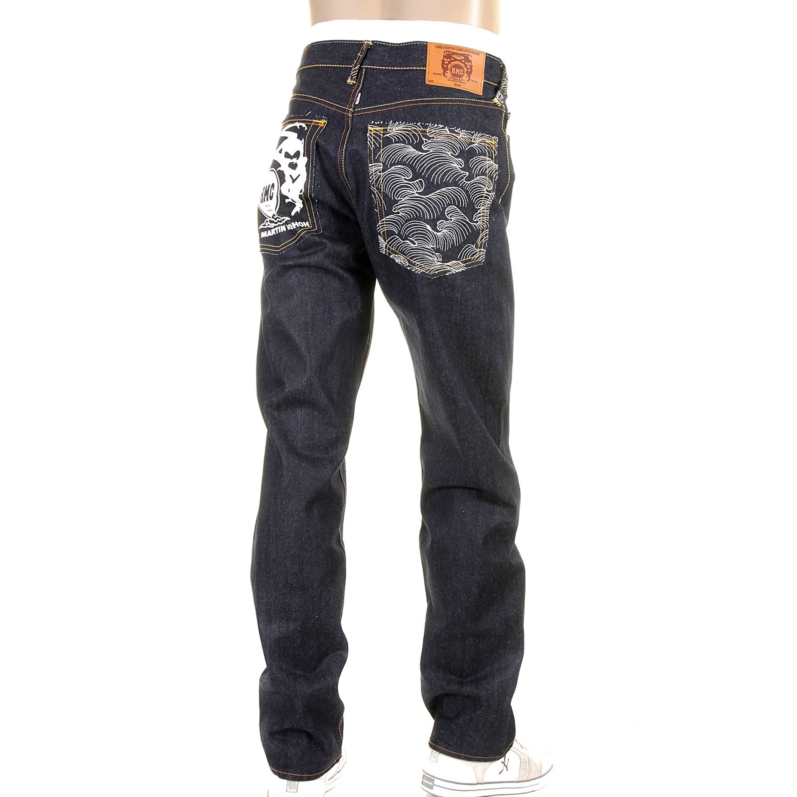 RMC JEANS WHITE PAINTED LOGO SUPER EXCLUSIVE DARK INDIGO 1001 MODEL ...