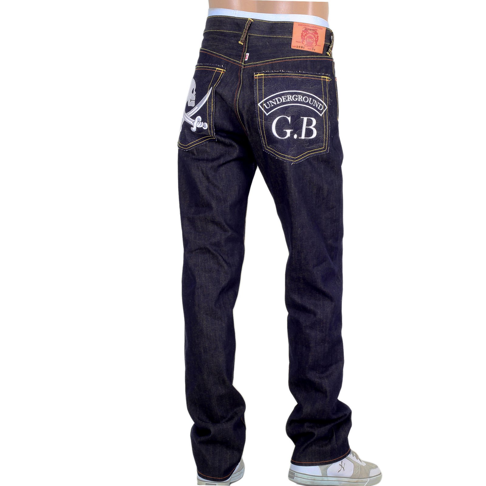 RMC MODEL 1001 UNDERGROUND GB MENS RAW JAPANESE SELVEDGE SKULL ...